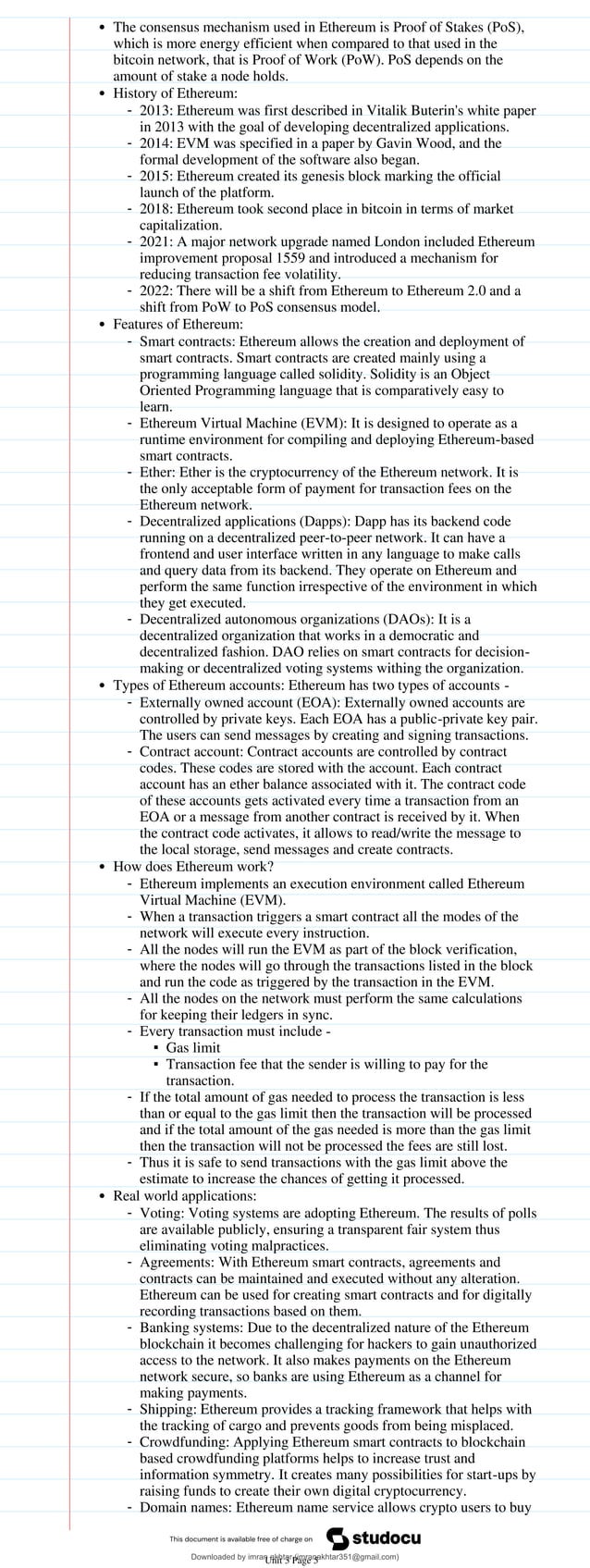 blockchain technology -unit-3-notes.pdf for engineering students | PDF