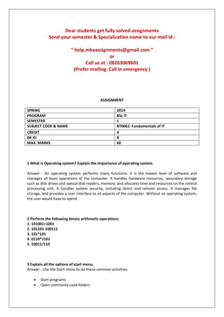Bt0062 fundamentals of it | DOCX | Operating Systems | Computer Software and Applications