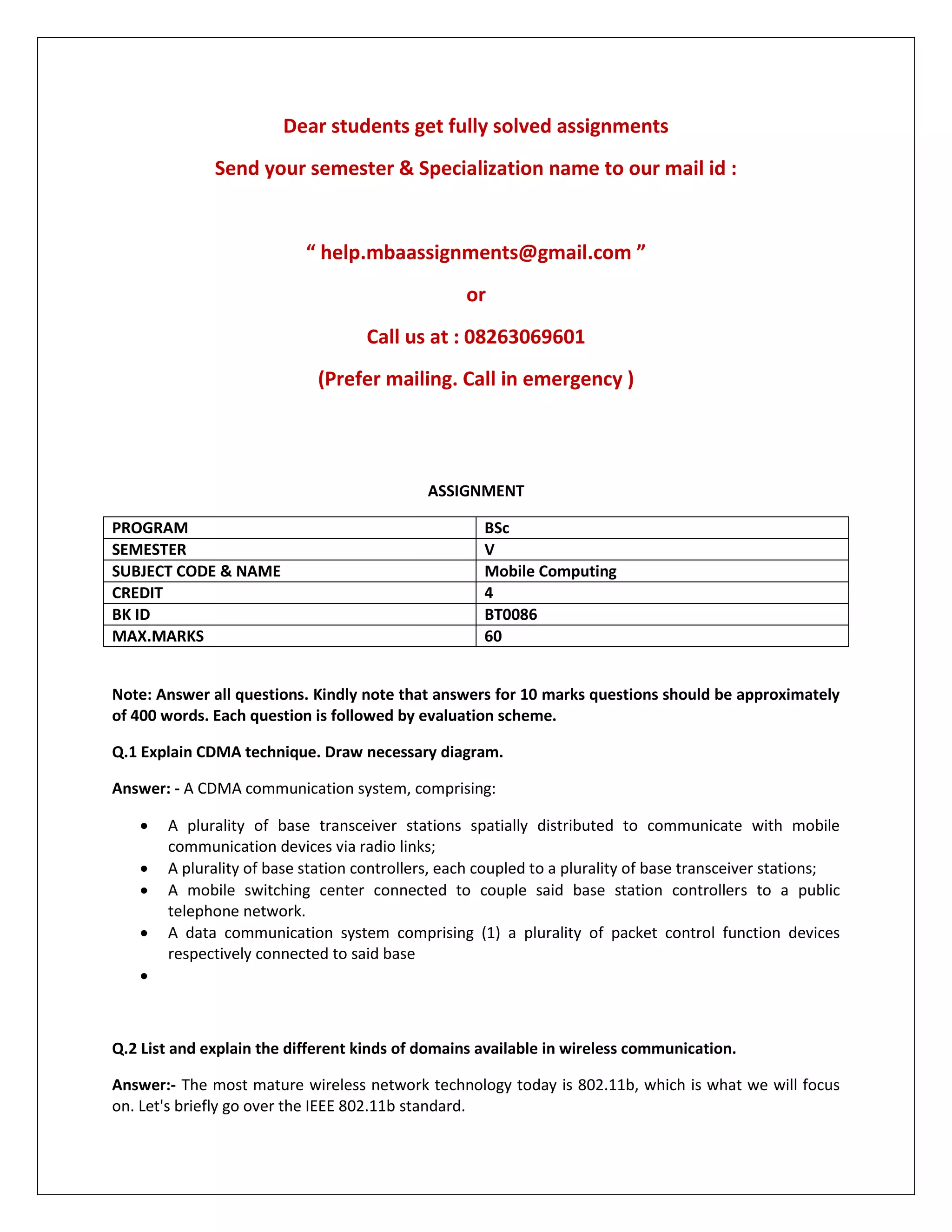 Bt0086, mobile computing | DOCX | Computer Networking | Computing