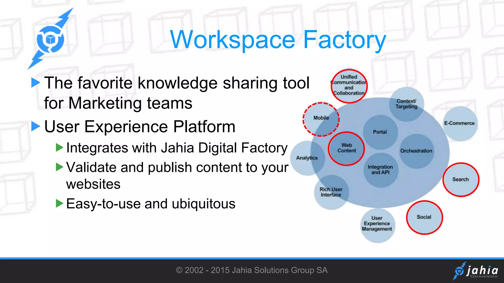 JahiaOne 2015 - Workspace Factory 3.0 by Wanda Egger | PPT
