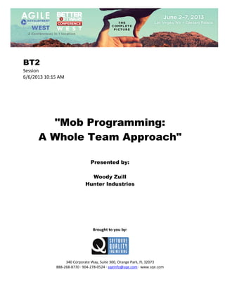 Mob Programming: A Whole Team Approach | PDF