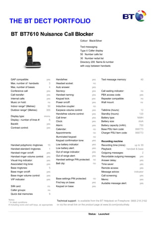 BT 7610 Telephones Specification Sheet from Telephones Online | PDF ...