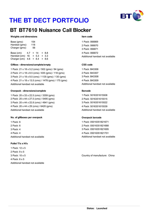BT 7610 Telephones Specification Sheet from Telephones Online | PDF ...