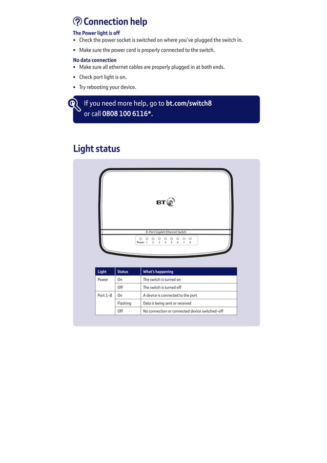 BT 8-Port Gigabit Ethernet Switch User Guide | PDF