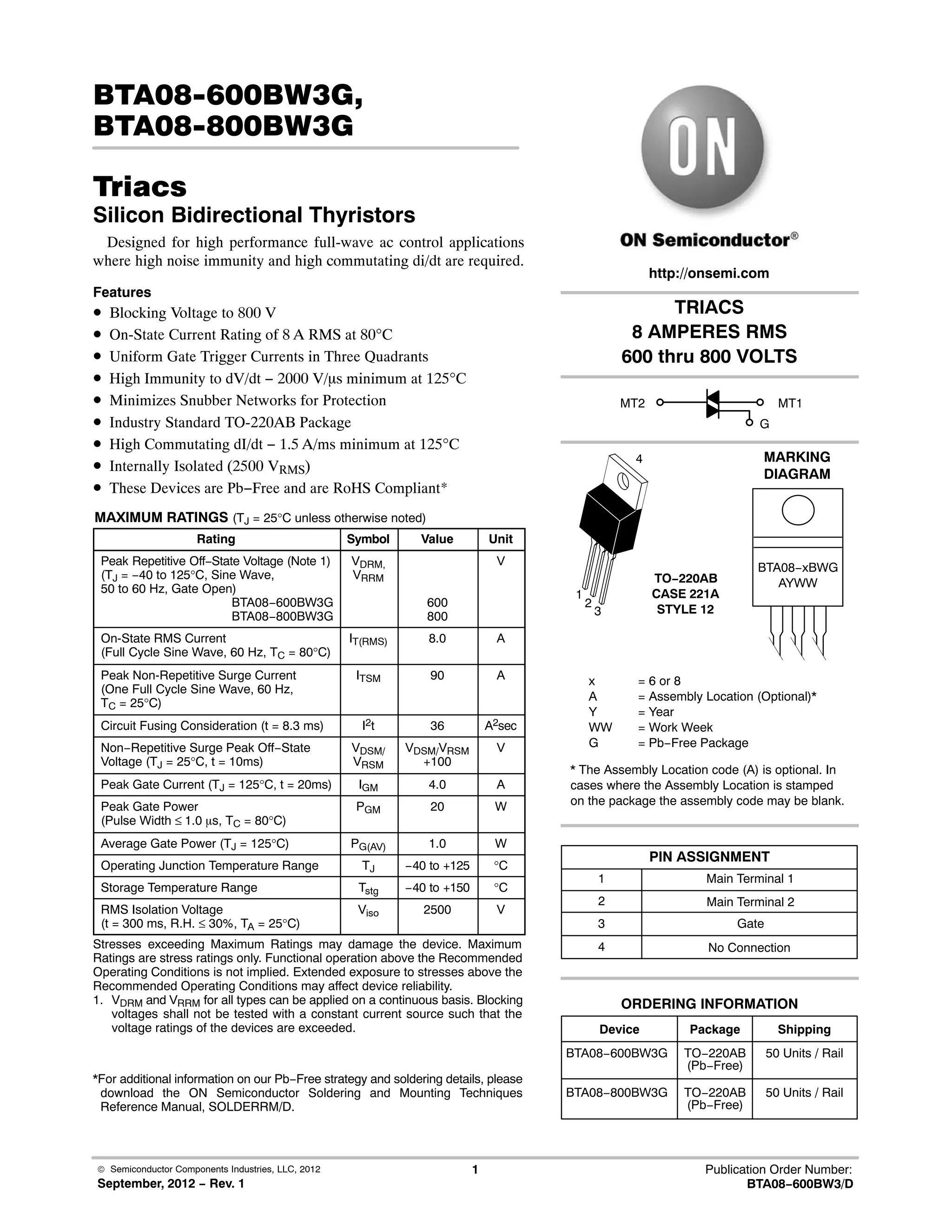 Bta08 600 bw3-d tiristor bidireccional | PDF