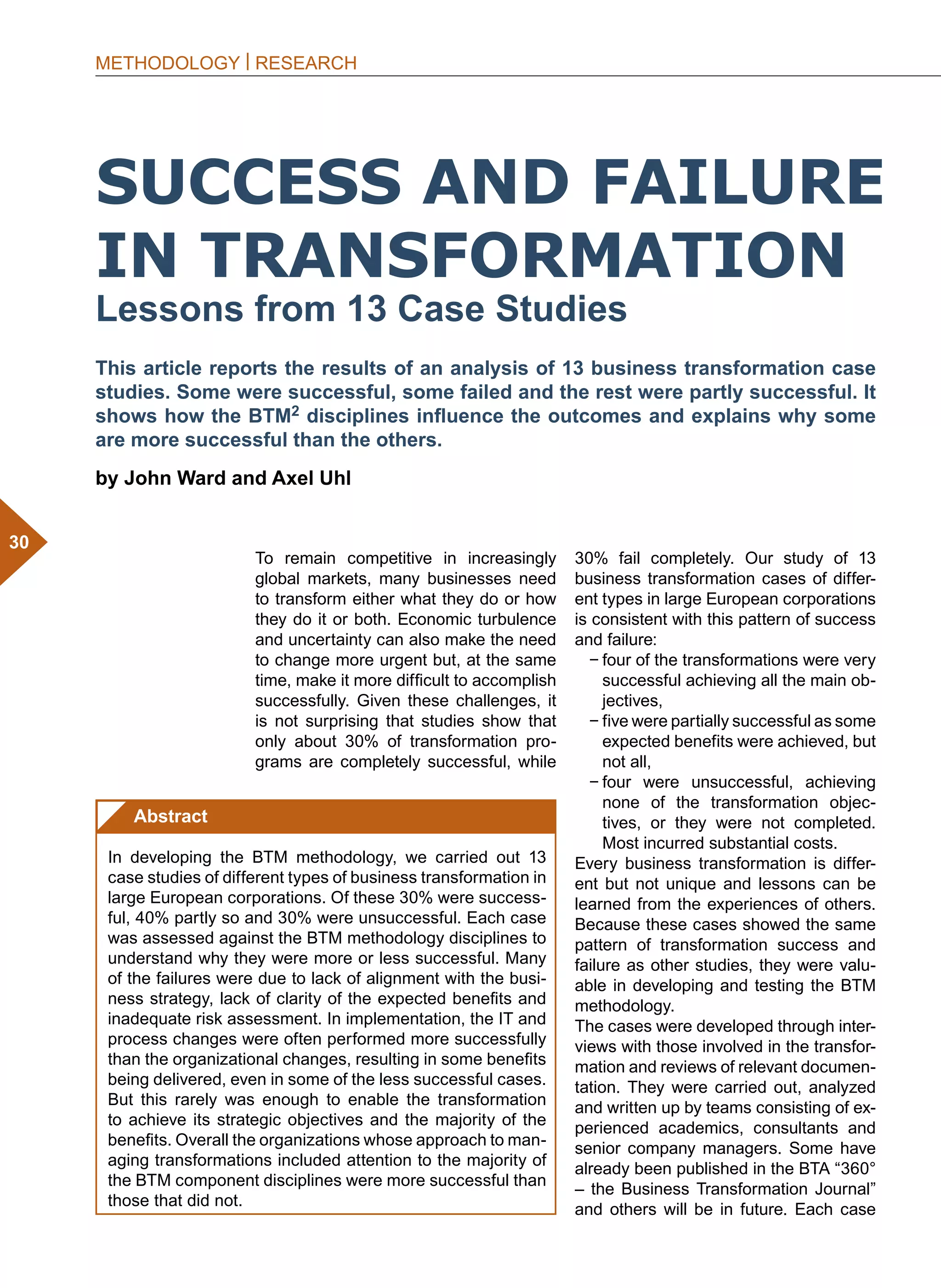 BTA Online 360 Journal - Success and Failure in Transformation | PDF