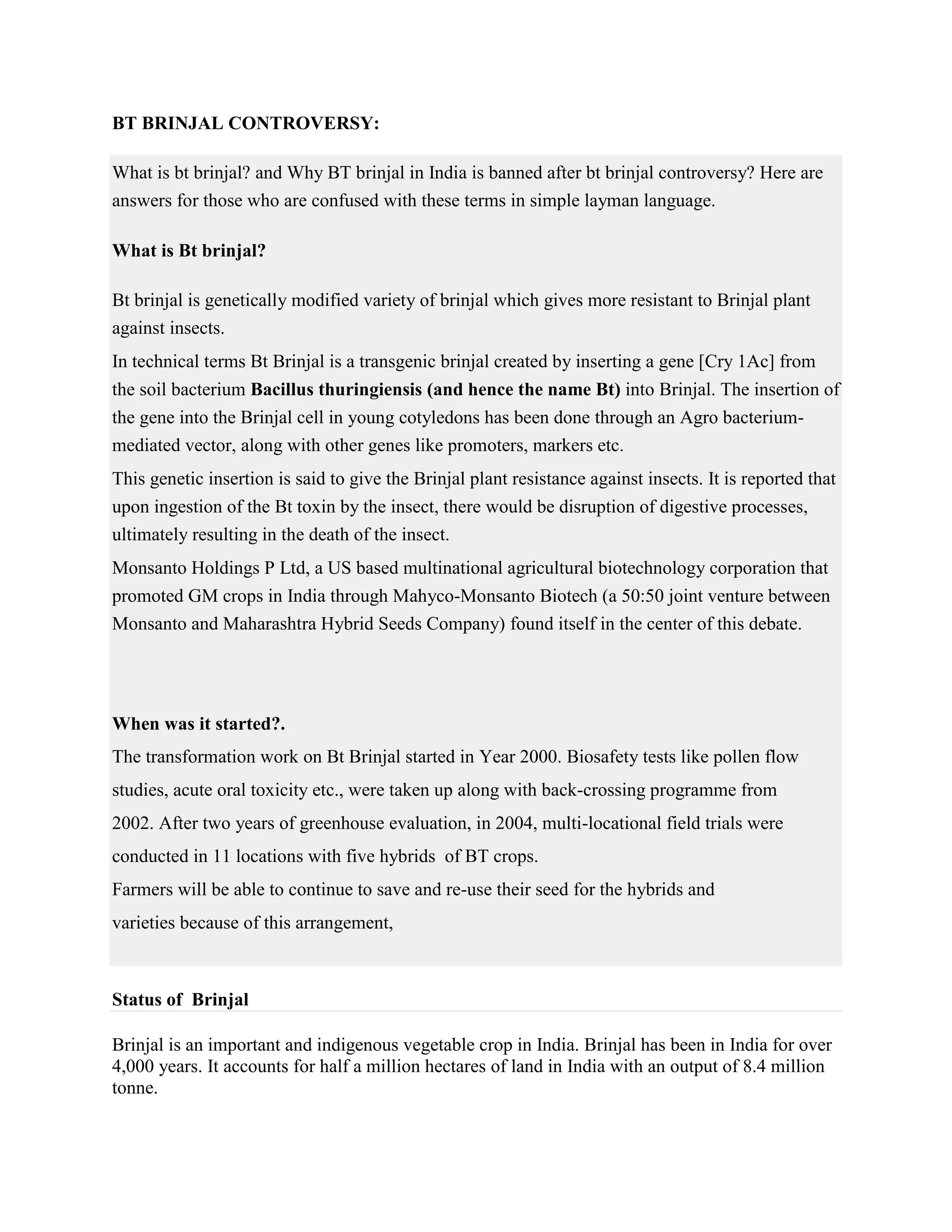 Bt brinjal controversy | DOCX