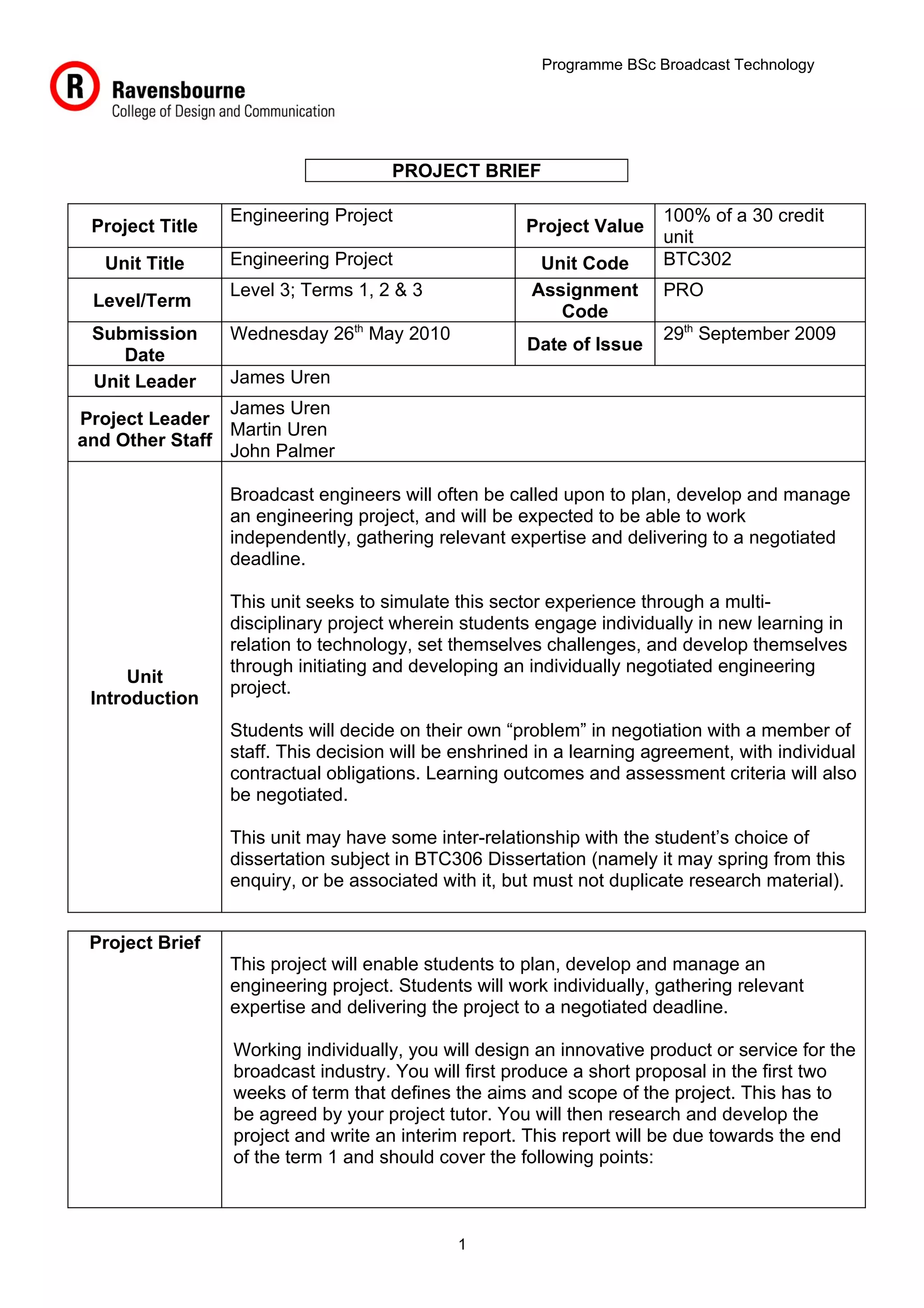 BTC302 Project Brief | DOC