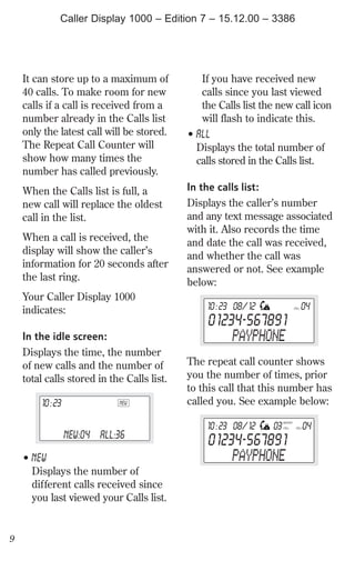 BT caller display 1000 user manual from Telephones Online www ...