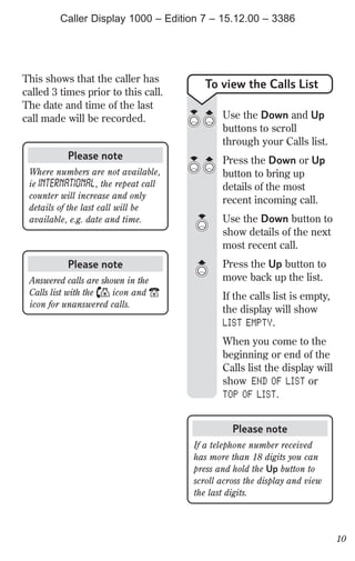 BT caller display 1000 user manual from Telephones Online www ...