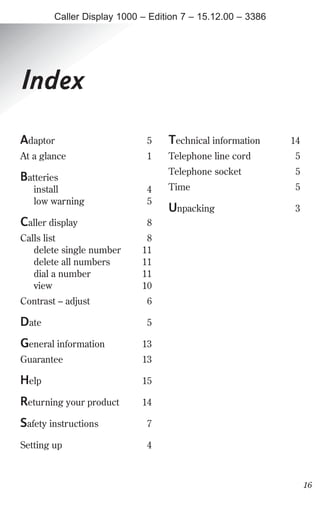 BT caller display 1000 user manual from Telephones Online www ...