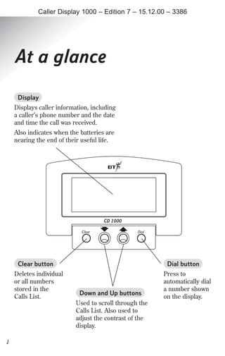 BT caller display 1000 user manual from Telephones Online www ...