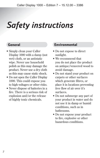 BT caller display 1000 user manual from Telephones Online www ...