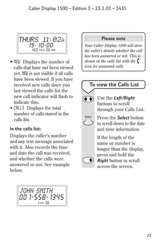 Bt caller display 1500 user manual from Telephones Online www ...