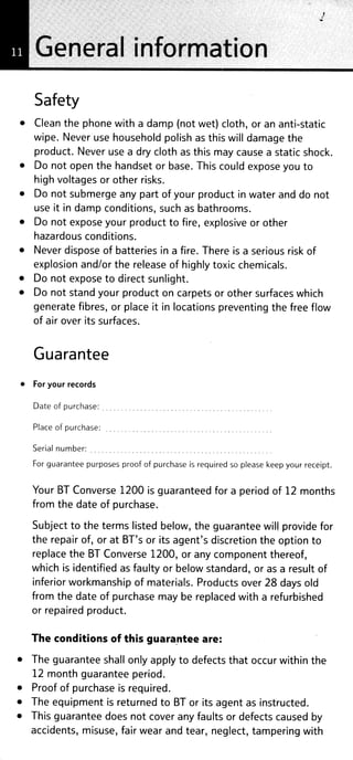 Bt converse 1200 Bt decor 110 user manual from Telephones Online www ...
