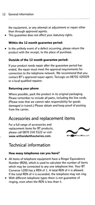 Bt converse 1200 Bt decor 110 user manual from Telephones Online www ...