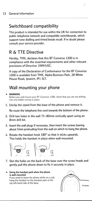 Bt converse 1200 Bt decor 110 user manual from Telephones Online www ...