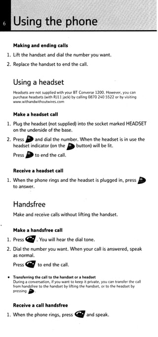 Bt converse 1200 Bt decor 110 user manual from Telephones Online www ...