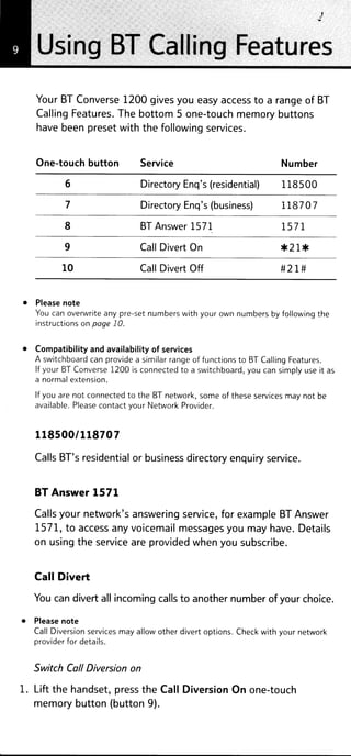 Bt converse 1200 Bt decor 110 user manual from Telephones Online www ...