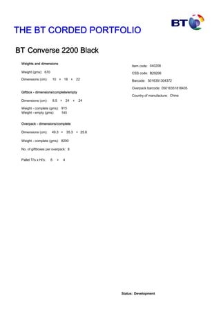 Bt converse 2200 data sheet | PDF
