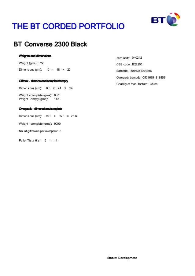 Bt converse 2300 data sheet