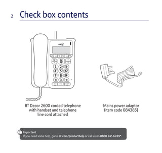 BT Decor 2600 Corded Phone Advanced Call Blocker | PDF