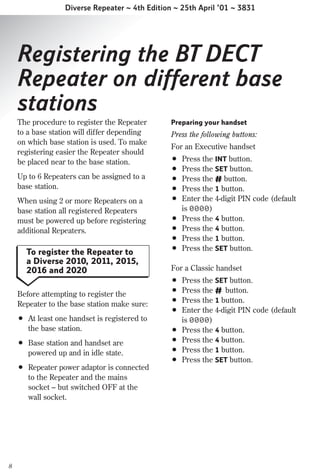Bt diverse repeater User Guide from Telephones Online www ...