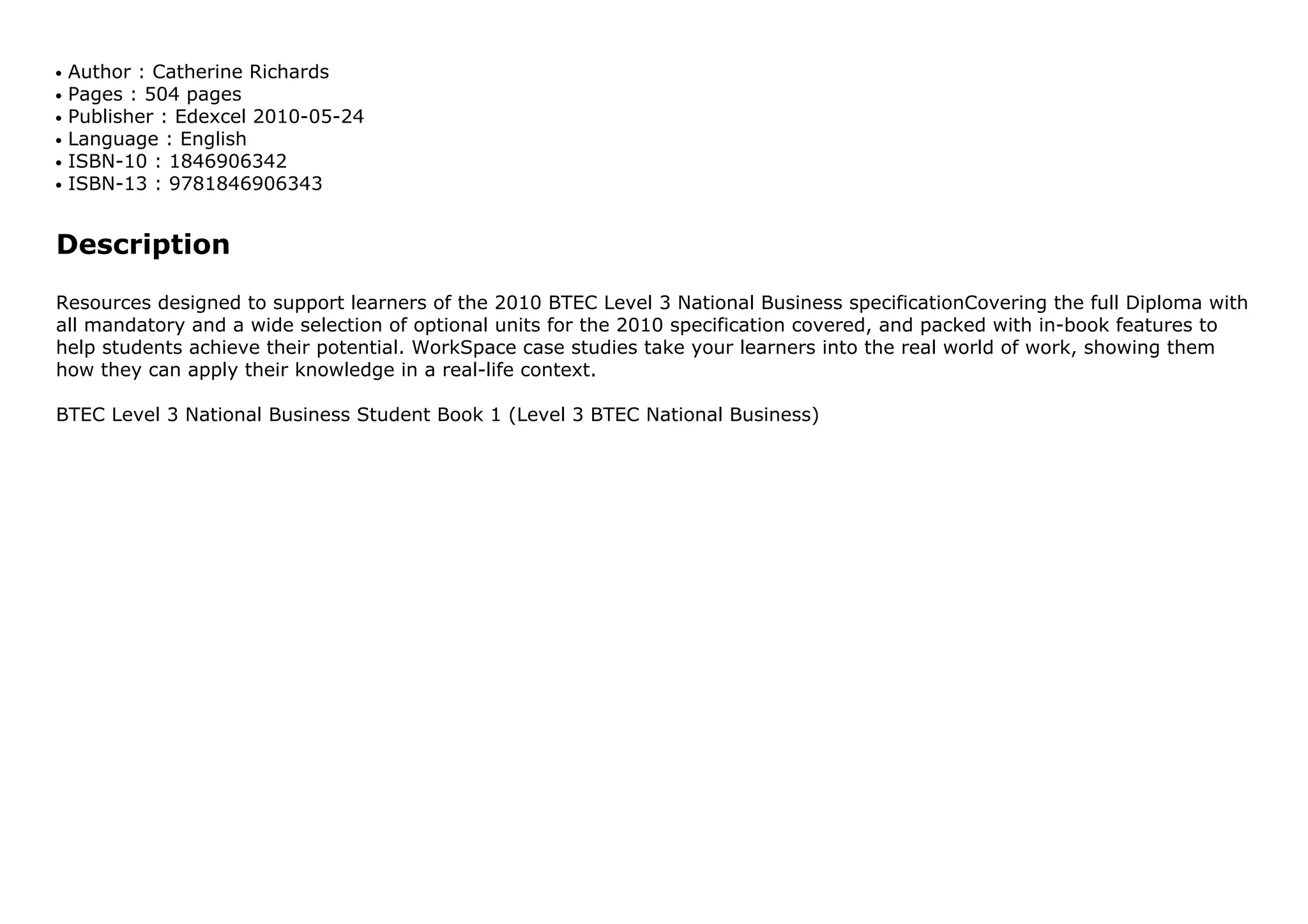 BTEC Level 3 National Business Student Book 1 (Level 3 BTEC National ...