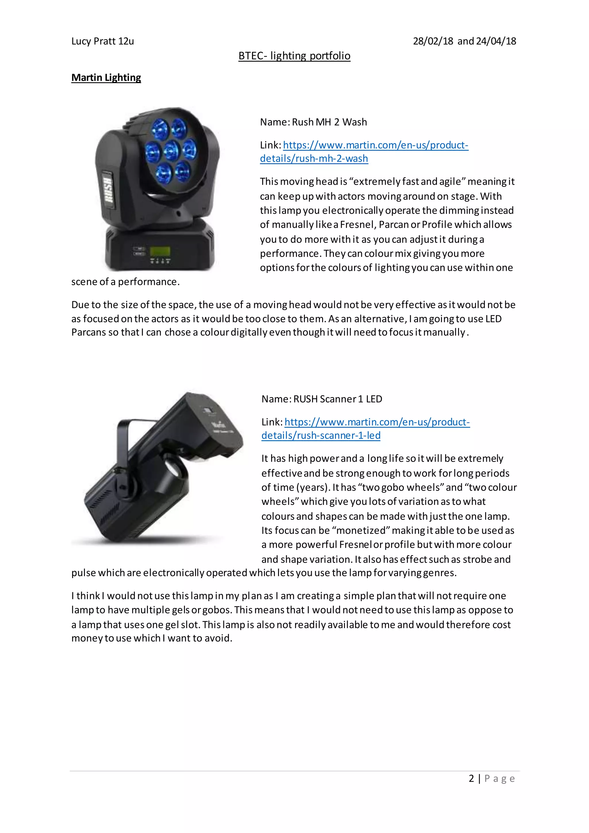 Btec lighting portfolio | PDF