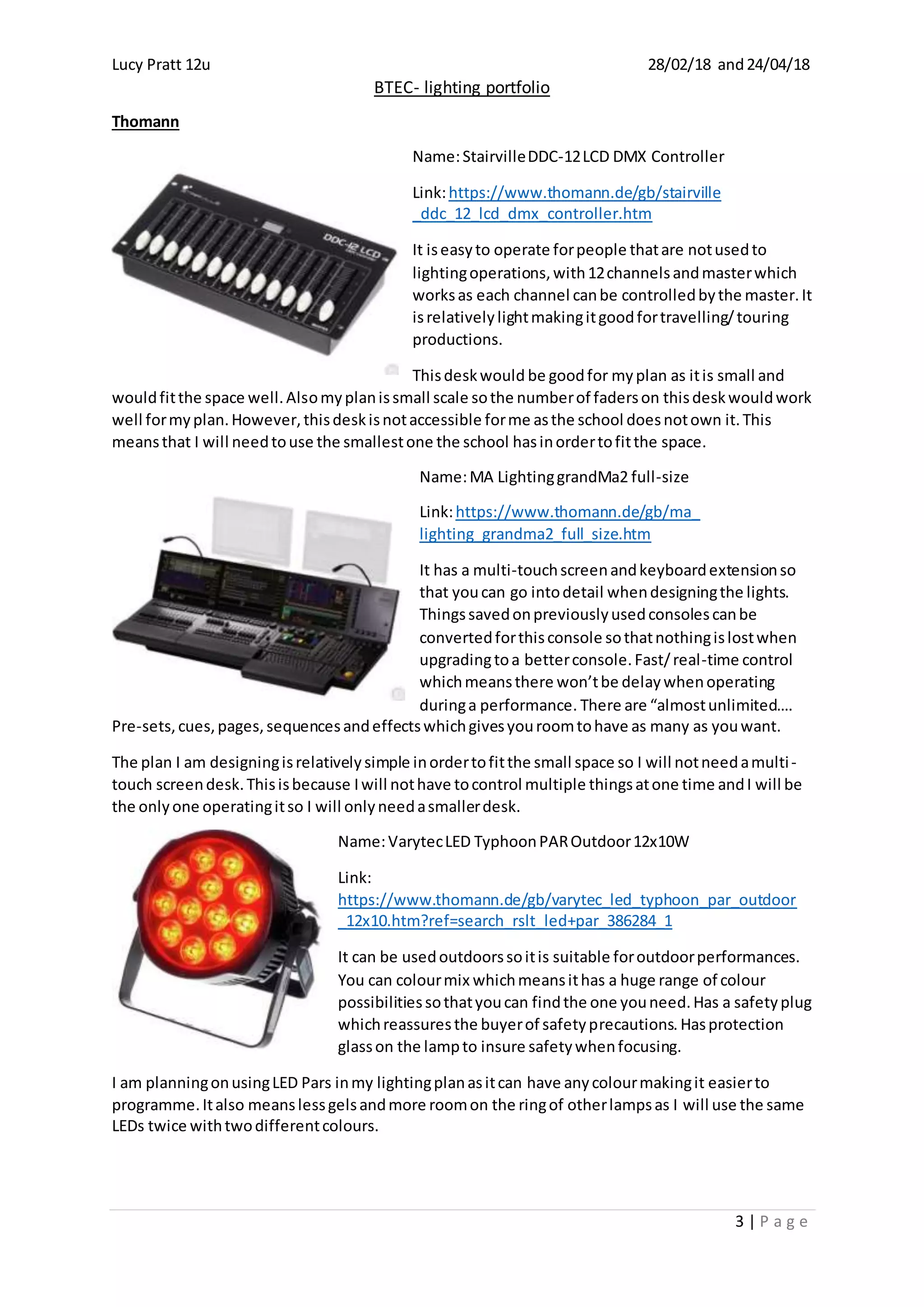 Btec lighting portfolio | PDF