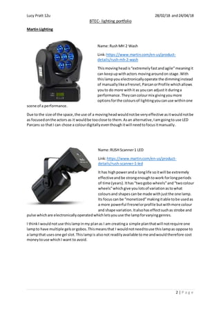 Btec lighting portfolio | PDF