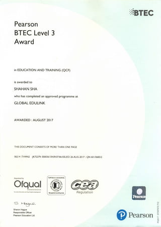 BTEC Award Education & Training Level 3 | PDF