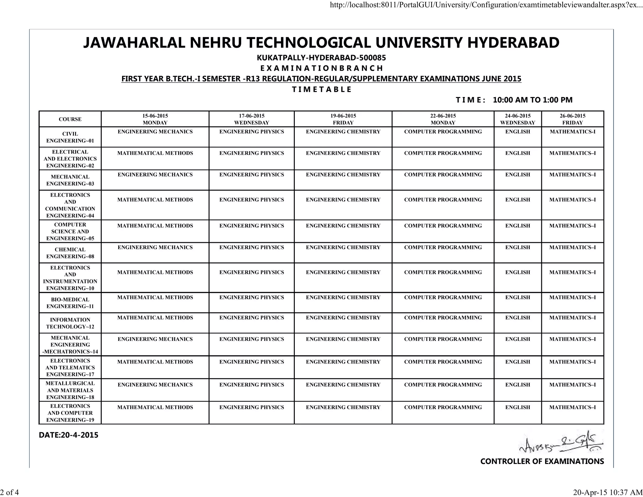 Btech 1 1-r13_timetable | PPT