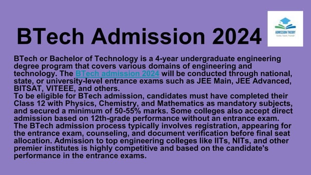 BTech Admission 2024: Course, Fee, Eligibility, Entrance | PPTX