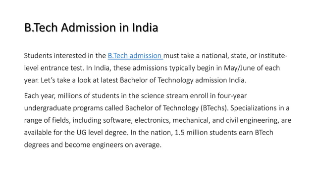 BTech Admission 2024- Eligibility, Application Form, Syllabus & Fees | PPTX