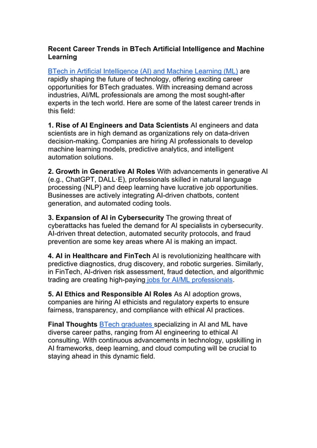 Recent Career Trends in BTech Artificial Intelligence and Machine ...