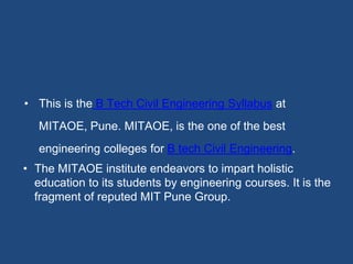B Tech Civil Engineering Syllabus at MITAOE | PPT