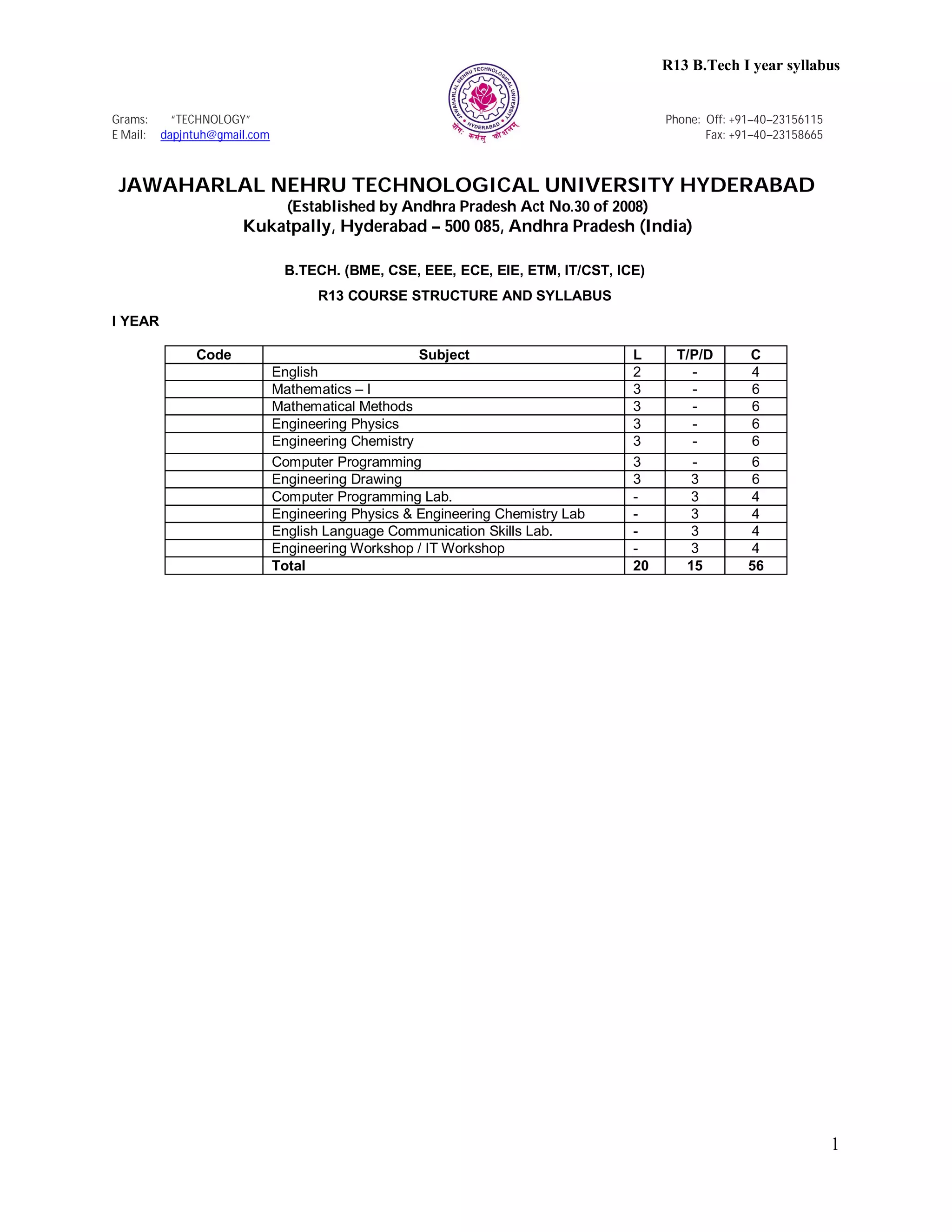 B Tech R-13 Regulation Syllabus of JNTUH 2013 | PDF