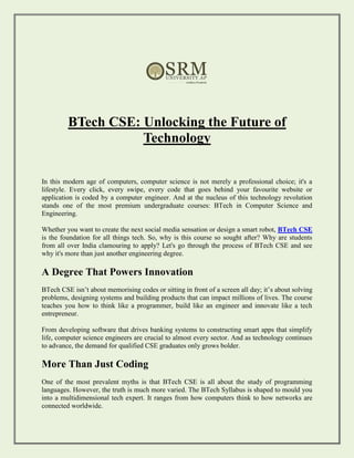 BTech CSE: Unlocking the Future of Technology | PDF