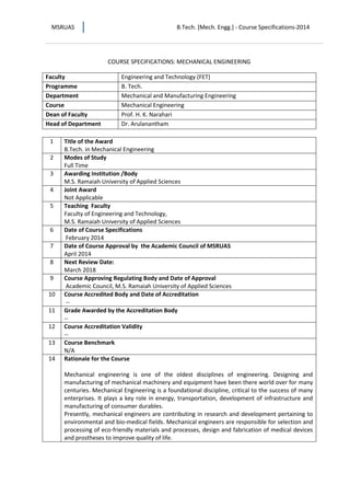 B. Tech. Course Specification ME | PDF