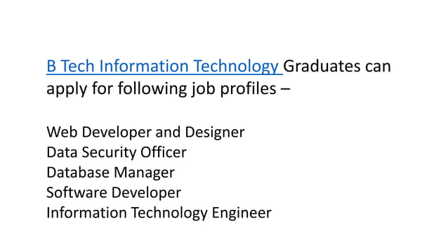 B Tech Information Technology Scope in India | PPTX