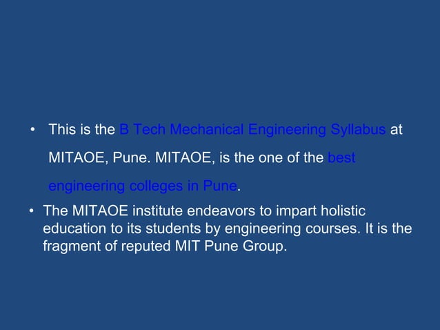 B tech mechanical engineering syllabus - MITAOE | PPTX