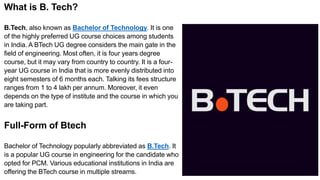 B.Tech: Courses, Admission, Exams & Top Colleges. | PPT