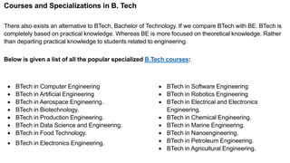 B.Tech: Courses, Admission, Exams & Top Colleges. | PPT