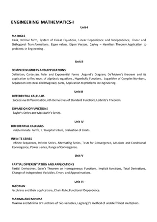 B tech sem 1 syllabus | DOCX
