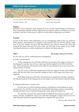 Btec National Unit 18 Dihybrid Inheritance | PDF