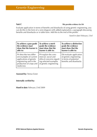 Btec National Unit 18 Genetic Engineering | PDF