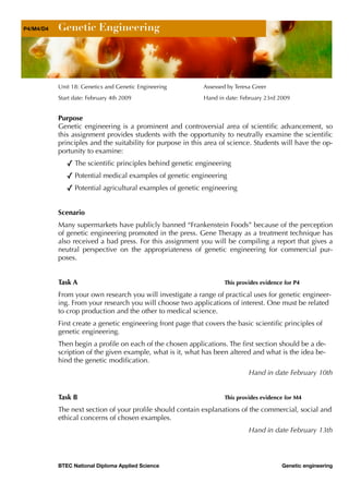 Btec National Unit 18 Genetic Engineering | PDF