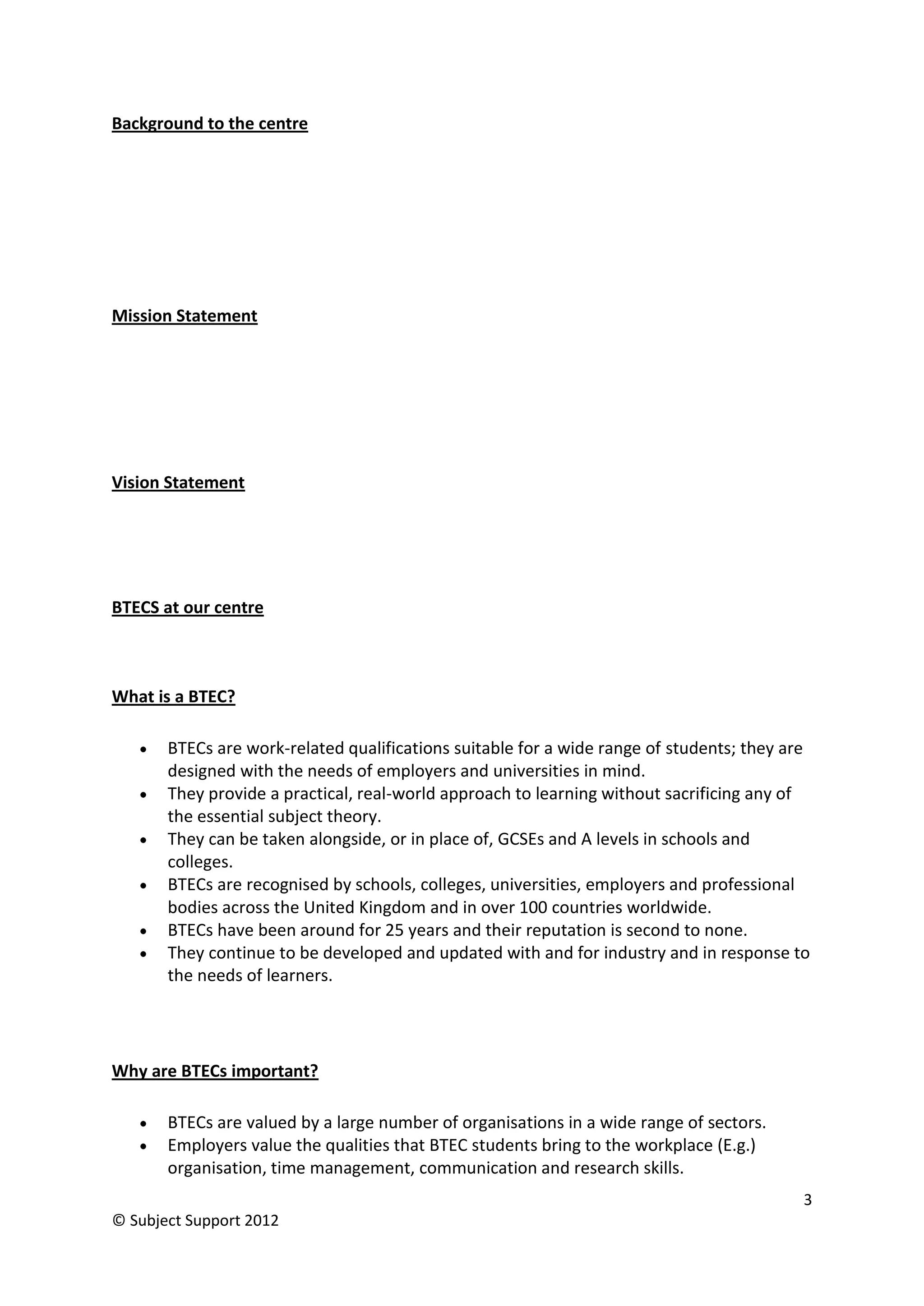 Btec student handbook sample | DOCX