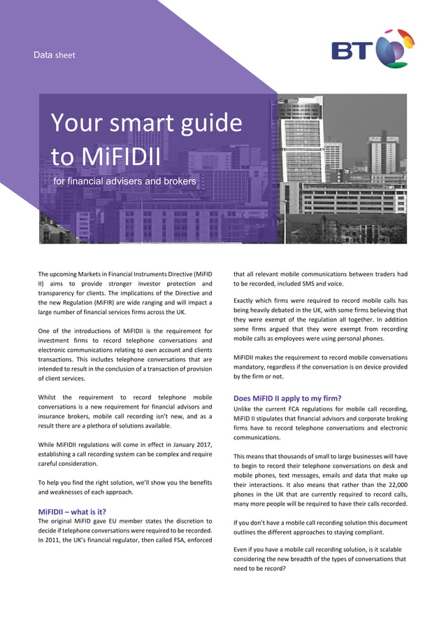 BT's guide to MiFIDII for financial advisers and brokers | PDF